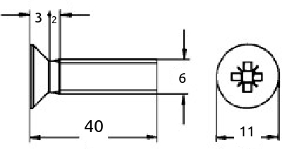 M6 x 40mm maskinskrue senkhode x-spor | Skrufast med rustfritt